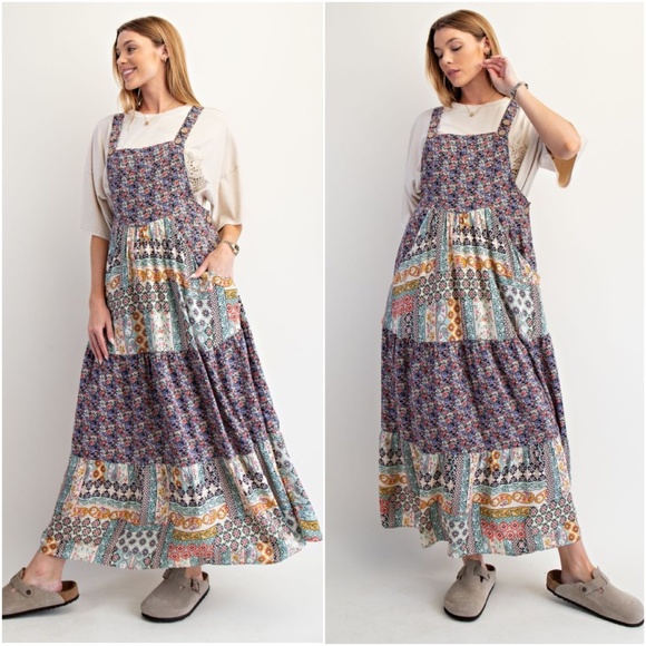 easel | Dresses | Easel Floral Patchwork Print Pockets High Waisted ...